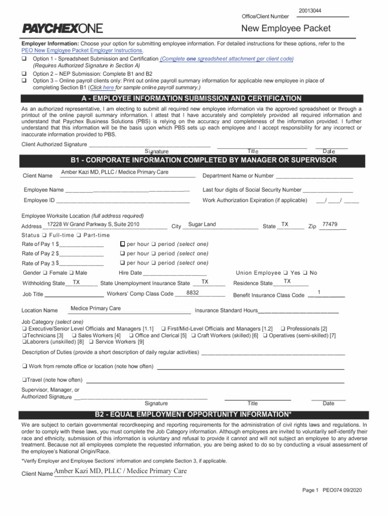 2021 Medice New Employee Paperwork - Short Version Fillable | PDF ...