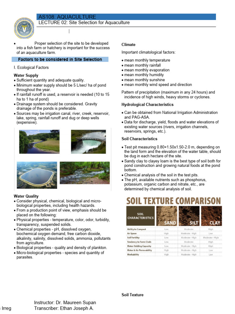 As108 Aquaculture 2 | PDF | Pond | Soil