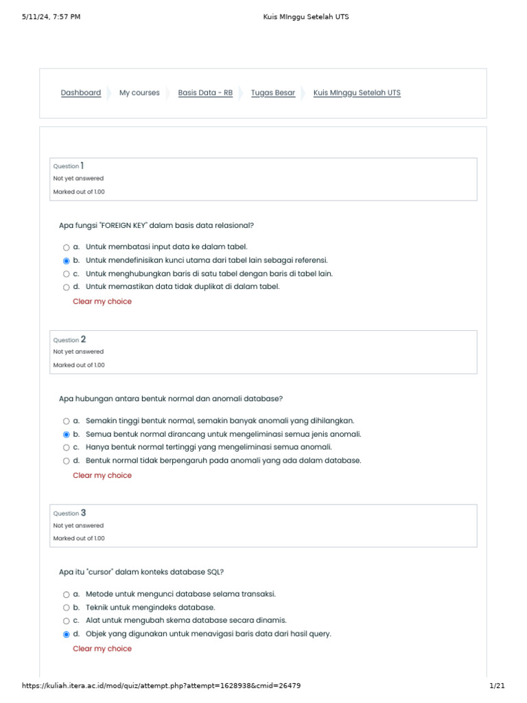 Kuis MInggu Setelah UTS | PDF | Komputer