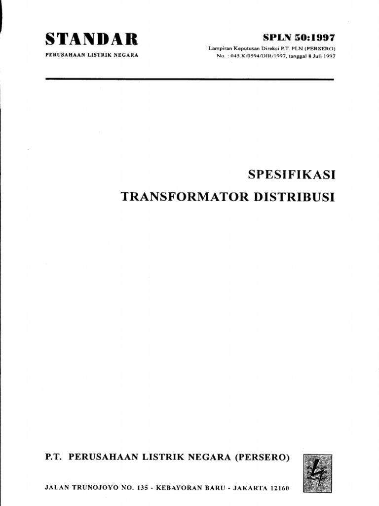 SPLN 50 1997 Spesifikasi Trafo Distribusi | PDF