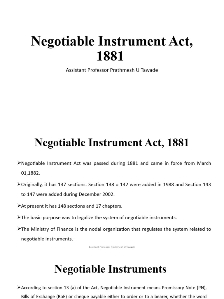 Overview of the Negotiable Instrument Act | PDF | Negotiable Instrument ...