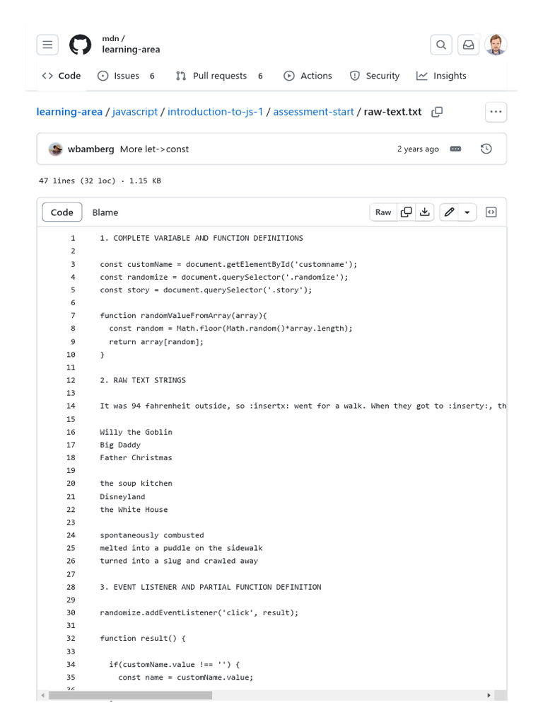 Learning-Area - Javascript - Introduction-To-Js-1 - Assessment-Start - Raw-Text - TXT at Main ...