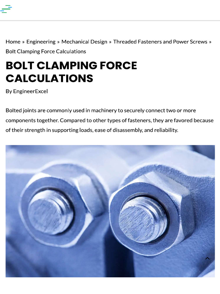 Bolt Clamping Force Claculations | PDF