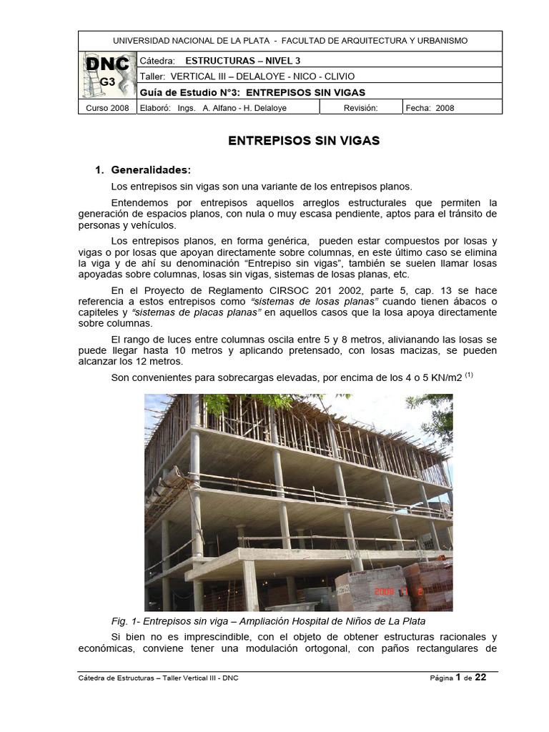 Nivel III - Guia de Estudio Nro 3 - Entrepisos Sin Vigas | PDF | Hormigón | Columna