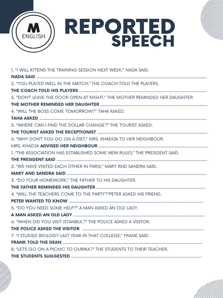 Reported Speech Ex | PDF