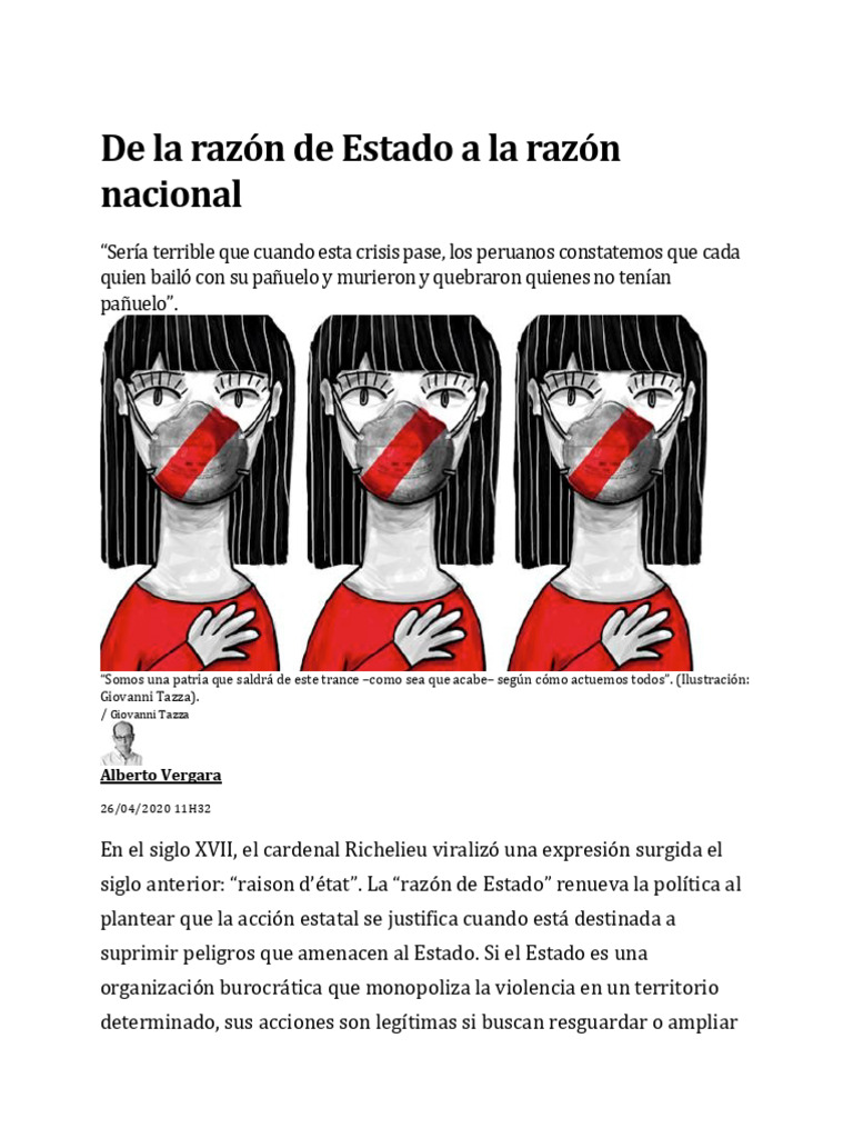 De La Razón de Estado A La Razón Nacional - Alberto Vergara | PDF ...