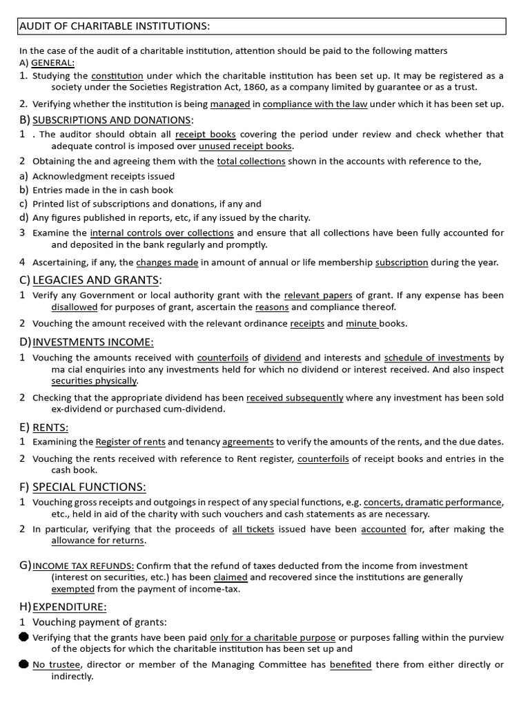 Charitable Institutions Audit Procedures | PDF | Expense | Charitable ...