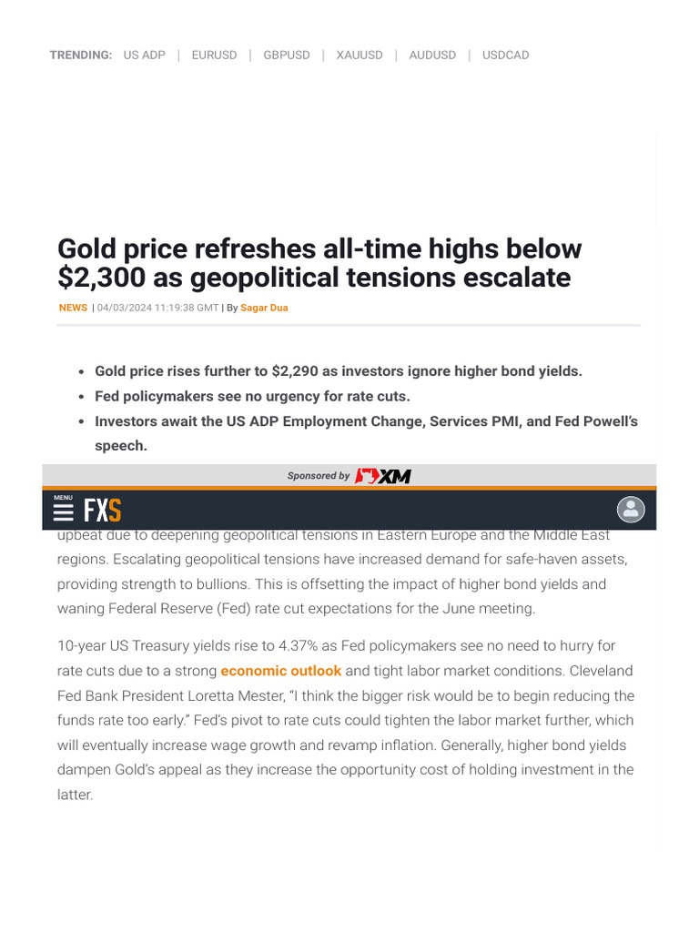 Gold Reaches Another Record High On Deepening Geopolitical Tensions ...