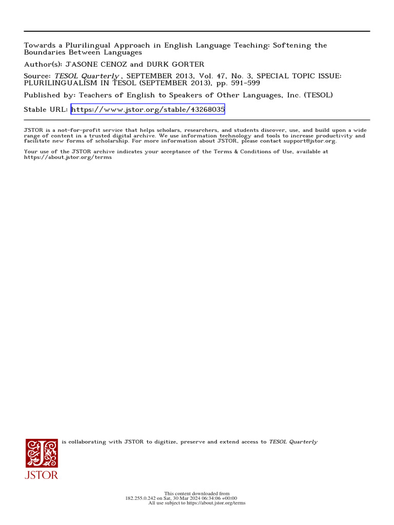 CENOZ TowardsPlurilingualApproach 2013 | PDF | Linguistics | Cognition