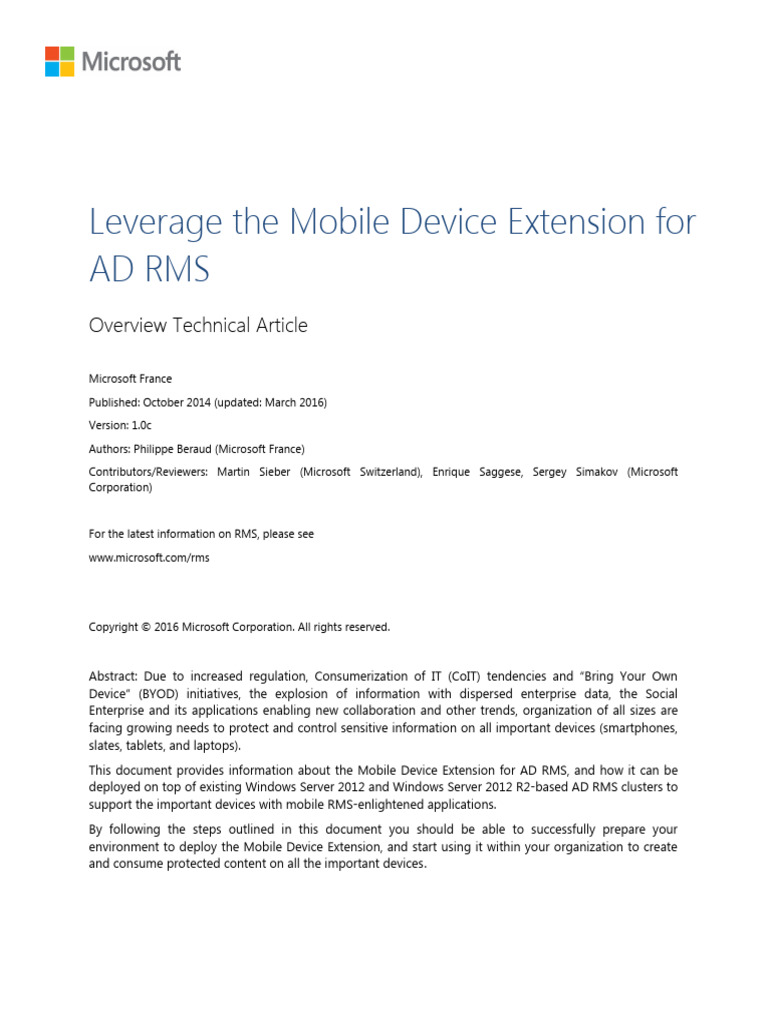 Leverage The Mobile Device Extension For Ad Rms On Your Premises | PDF | Domain Name System ...