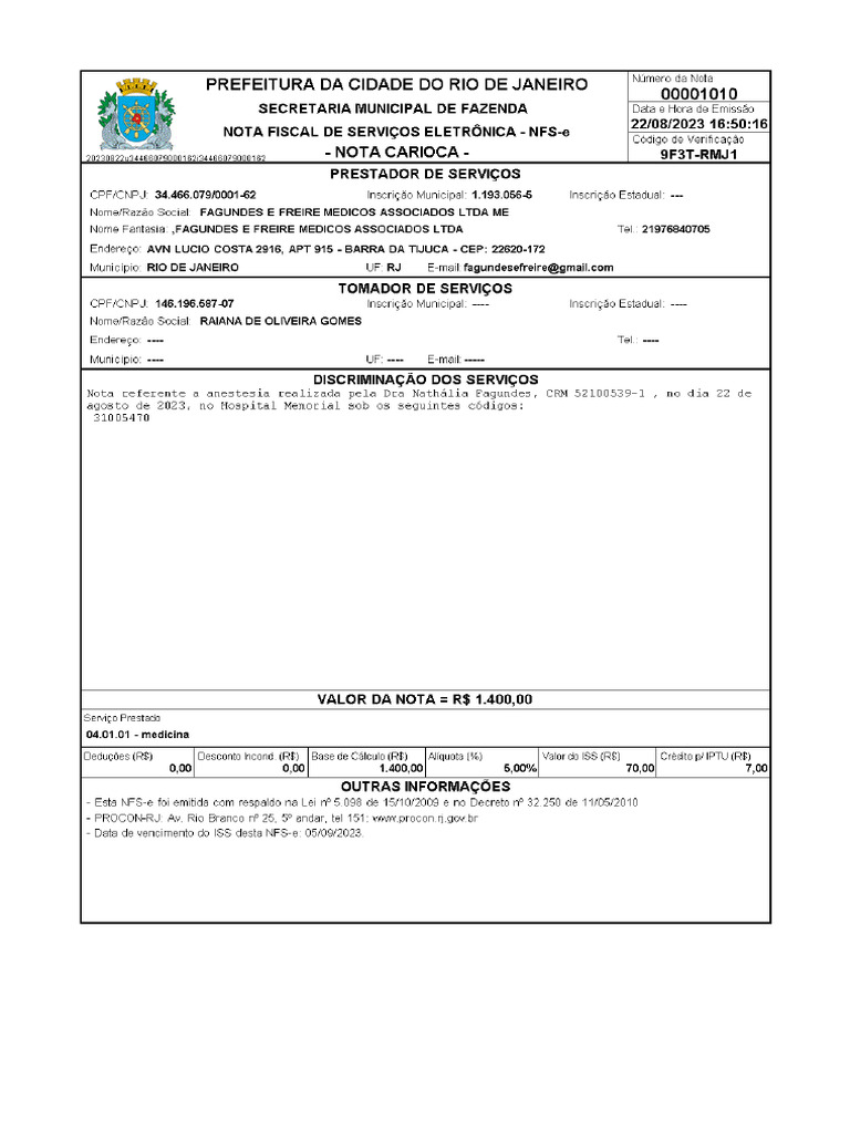 NFSe 00001010 11930565 | PDF