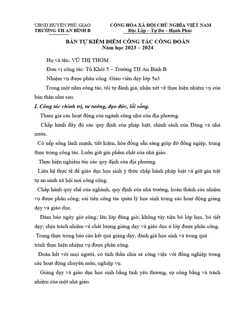 Bản Tự Kiểm Cong Doan | PDF