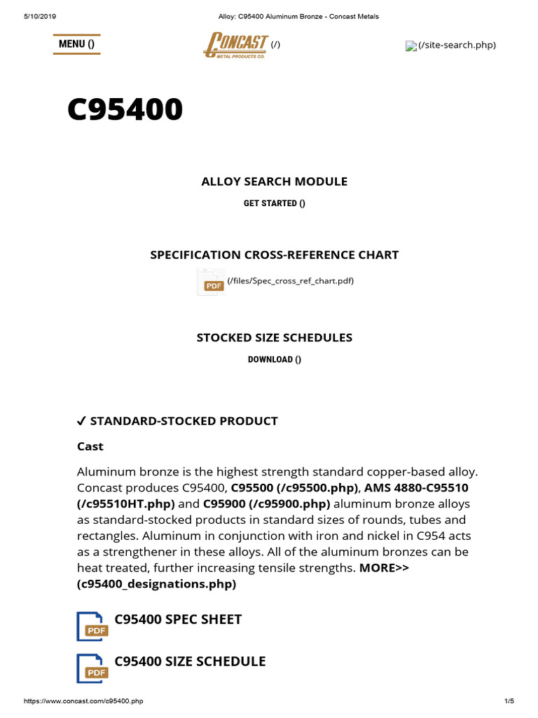 Alloy - C95400 Aluminum Bronze - Concast Metals | PDF | Construction ...