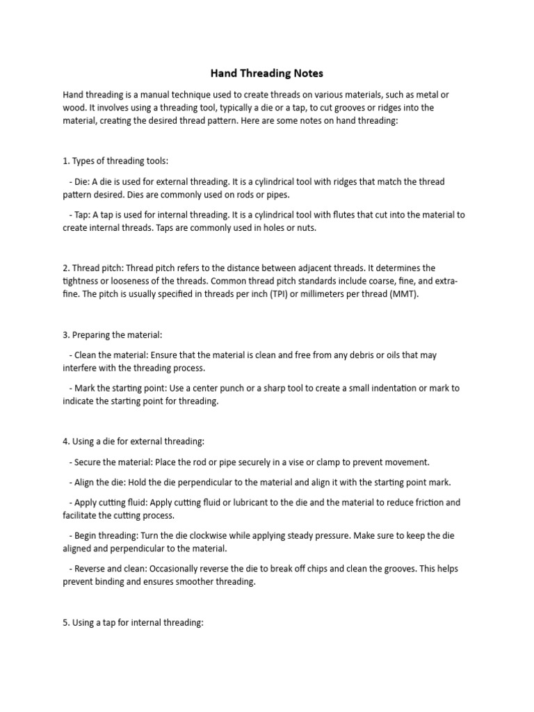 Hand Threading Notes PDF Tools Metalworking