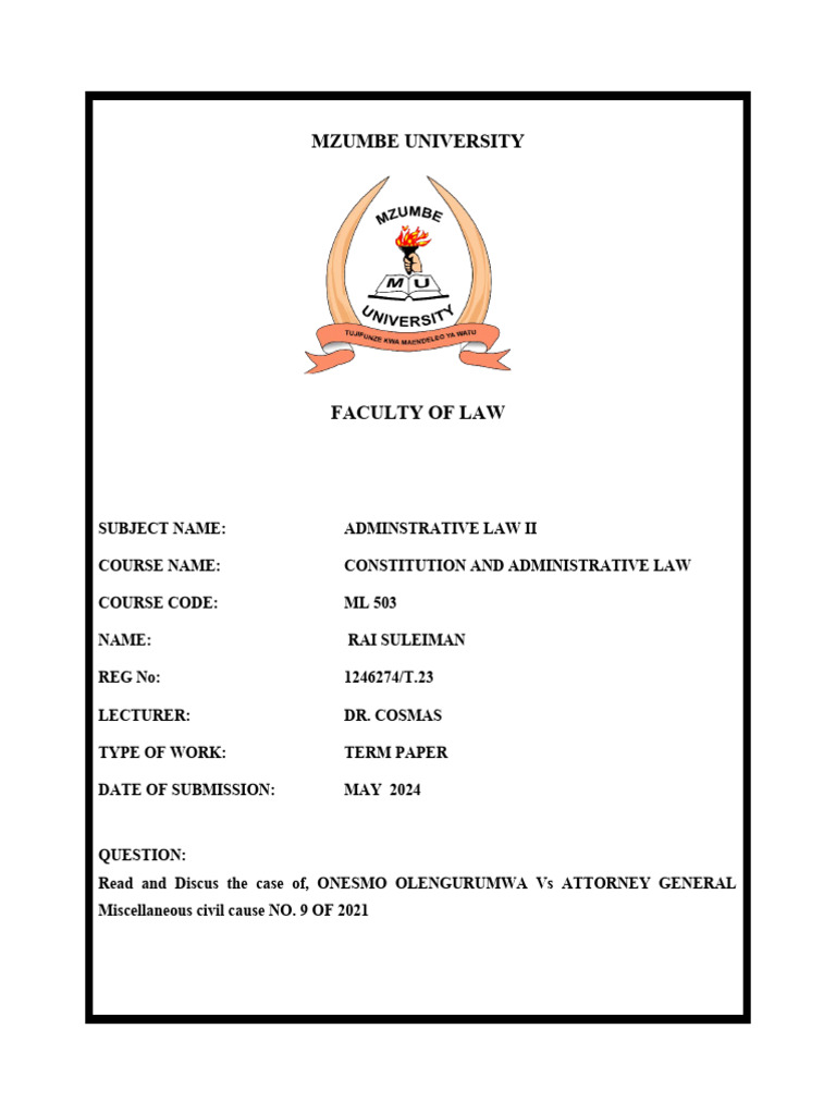 Onesmo Olengurumwa V Attorney General Case Note Rai | PDF | European ...