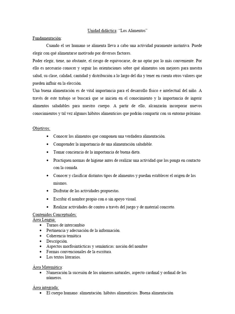 Unidad Didáctica Los Alimentos | PDF | Alimentos | Conocimiento