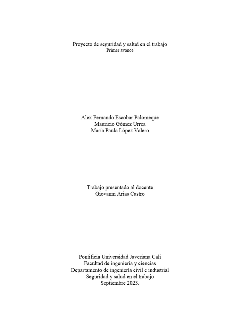 Primer Avance Proyecto SST | PDF | ruido | Business