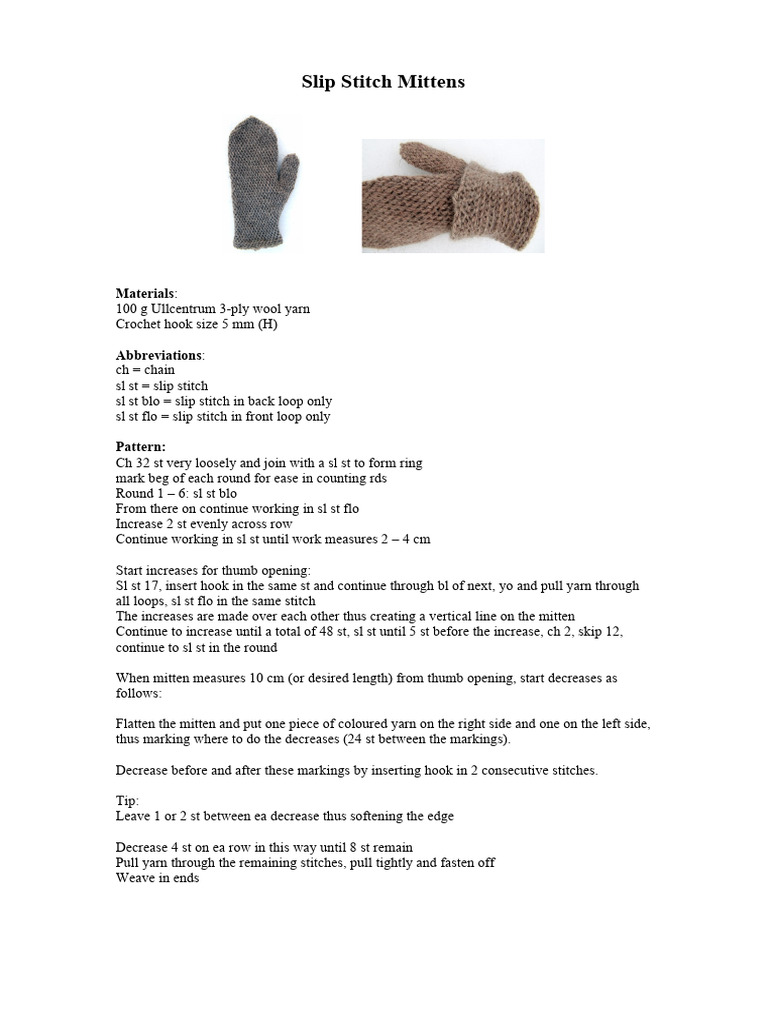 Crochet Slip Stitch Mitten Pattern | PDF | Home & Garden