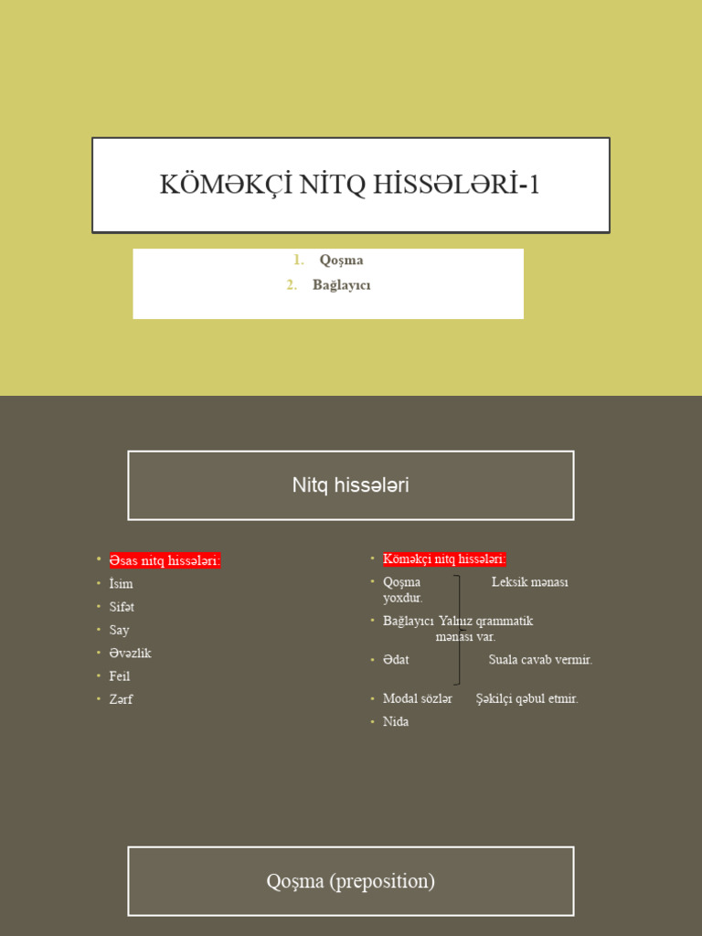 Köməkçi Nitq Hissələri Qosma Baglayici | PDF
