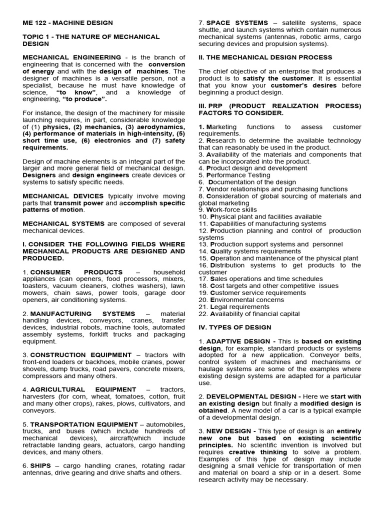 Topic 1 - Machine Design | PDF | Machines | Mechanical Engineering