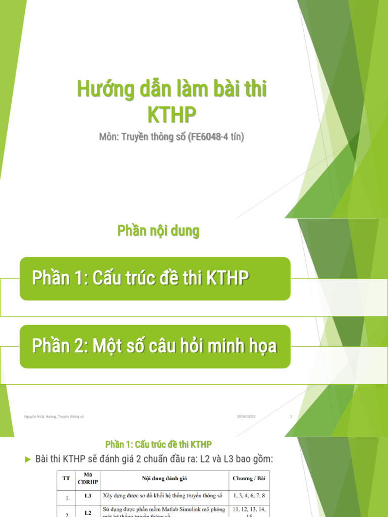 Hướng Dẫn Làm Bài Thi KTHP Truyền Thông Số PDF | PDF