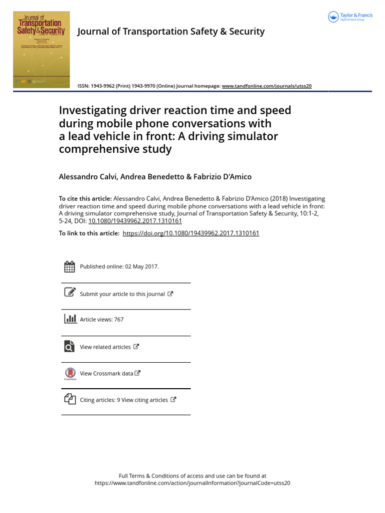 Investigating Driver Reaction Time and Speed During Mobile Phone ...