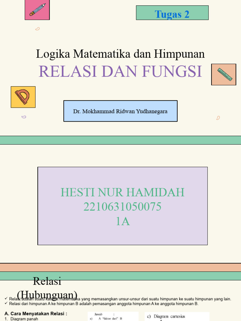 Materi Relasi Dan Fungsi - Hesti Nur Hamidah - 1A | PDF | Metode & Bahan Ajar