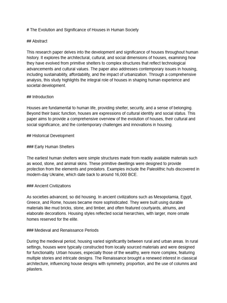 The Evolution and Significance of Houses in Human Society | PDF | Green ...