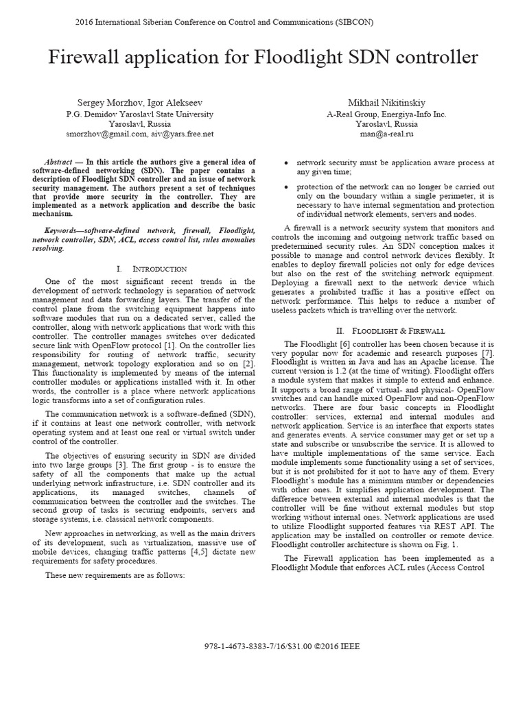 Firewall Application For Floodlight SDN Controller | Download Free PDF | Computer Network | Port ...