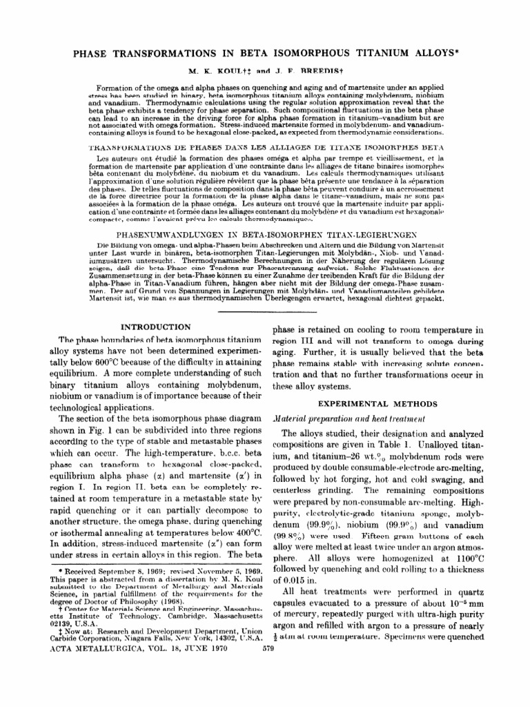 Phase Transformations in Beta Isomorphous Titanium Alloys | PDF | Electron | Alloy