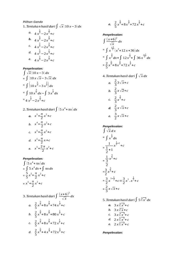 Integral Calculus Solutions and Examples | PDF
