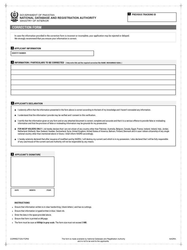 Correction Form | PDF | Government And Personhood | Government