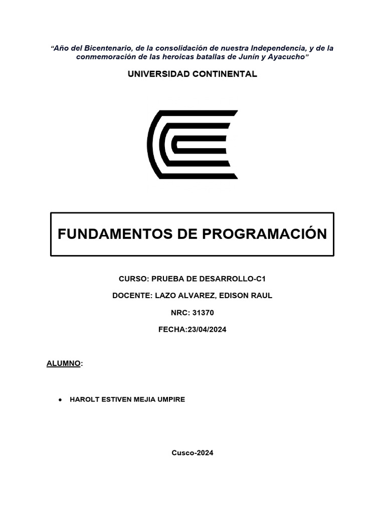 Prueba de Desarrollo-C1 - Programacion | PDF | Ingeniería de software ...
