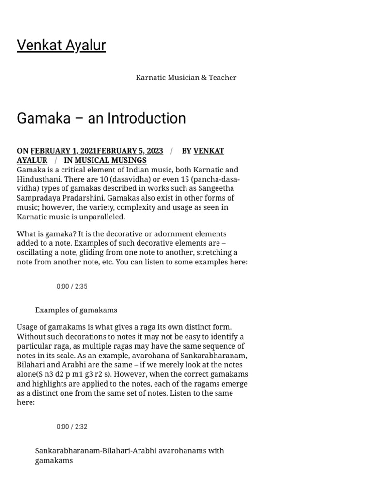 Gamaka - An Introduction - Venkat Ayalur | PDF | Musicology