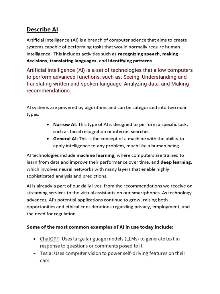 Describe AI: Decisions, Translating Languages, and Identifying Patterns ...