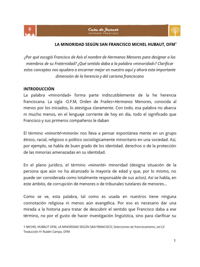 La Minoridad Segun San Francisco | Descargar gratis PDF | Jesús | Papa ...