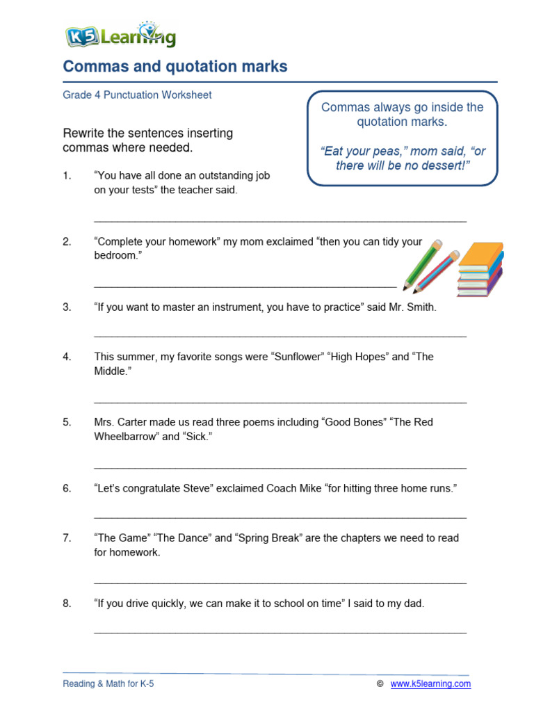 Grade 4 Quotation Marks Commas A | PDF | Comma | Linguistics