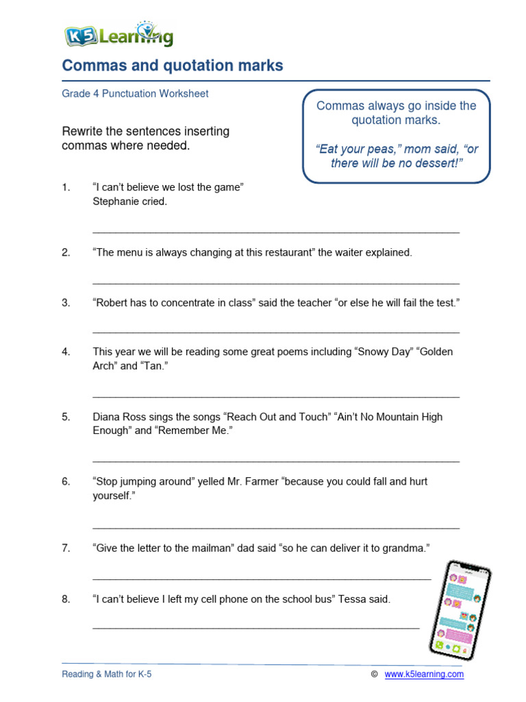 Grade 4 Quotation Marks Commas B | PDF | Linguistics | Notation