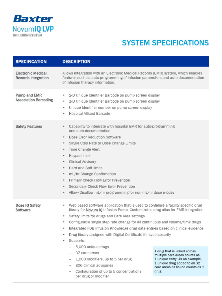 Novum IQ LVP Technical Specs | PDF | Electronic Health Record | Intravenous Therapy