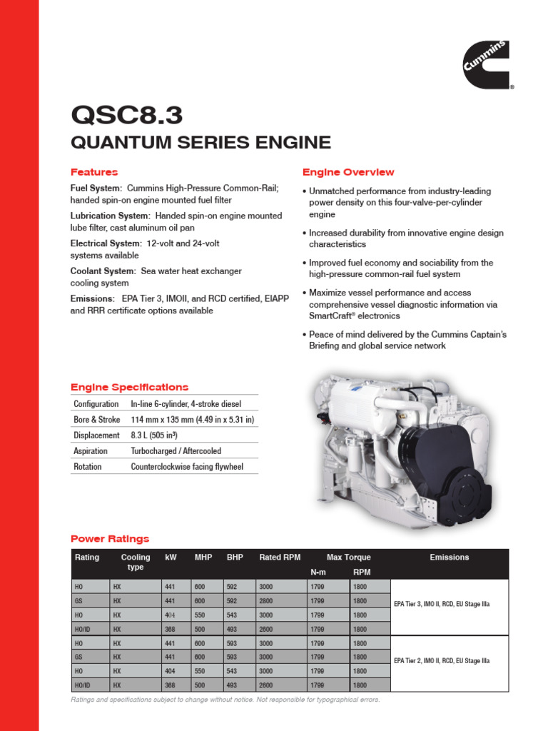 QSC8.3 Quantum Series Engine Spec Sheet | PDF | Engines | Horsepower