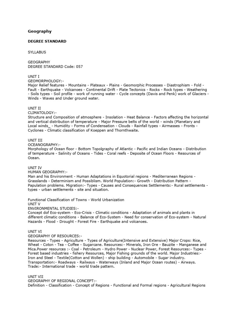 Comprehensive Geography Syllabus Overview | PDF | Geomorphology | Oceans