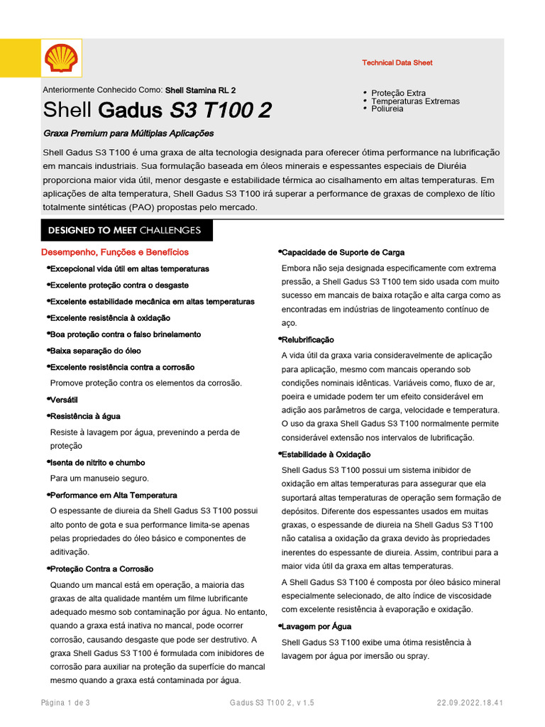 Shell Gadus S3 T100 2: Desempenho, Funções e Benefícios | PDF ...