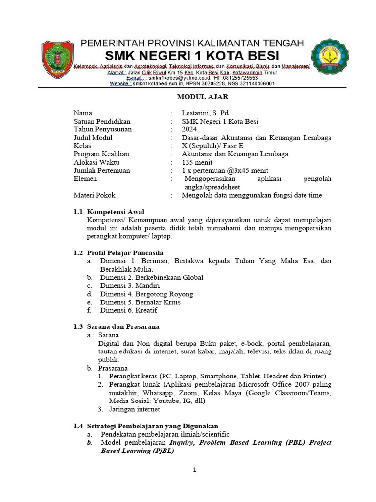 MODUL AJAR Spreadsheet | PDF