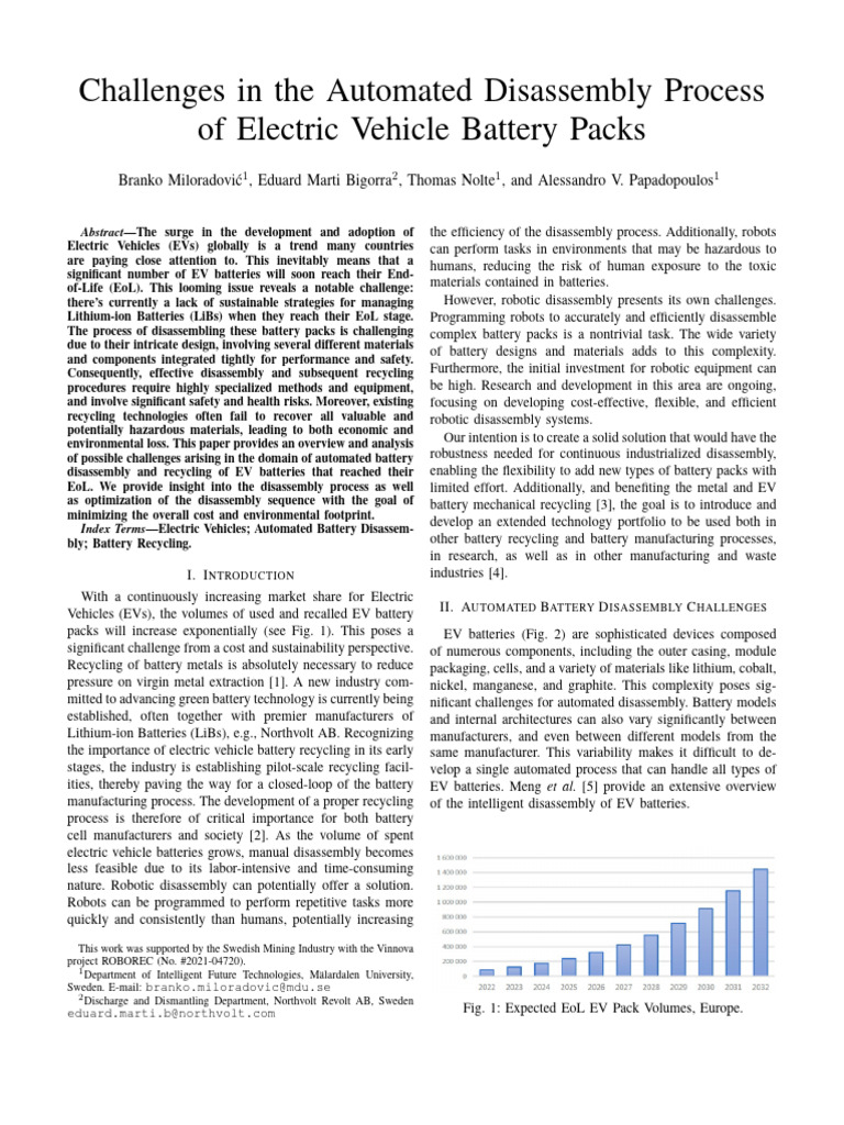 Challenges in The Automated Disassembly Process | PDF | Recycling | Electric Vehicle