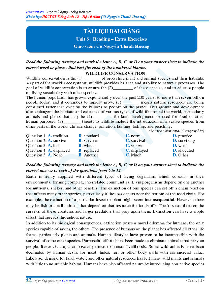 Unit 6 Reading TLBG | PDF | Wildlife | Extinction