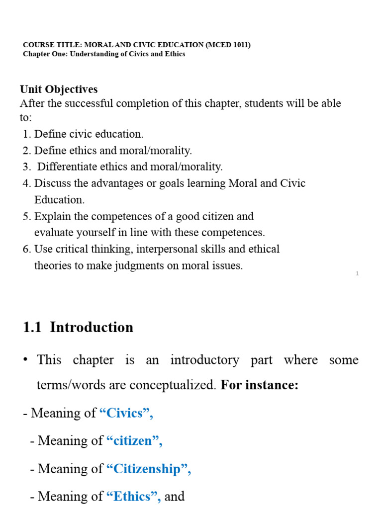 Civic Chapter 1 | PDF | Morality | Rights