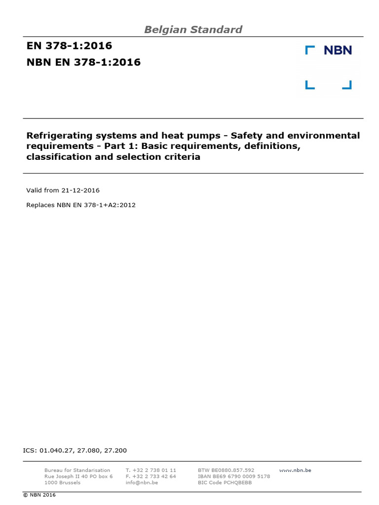 En 378-1 (2016) - Refrigerating Systems and Heat Part 1 Basic ...