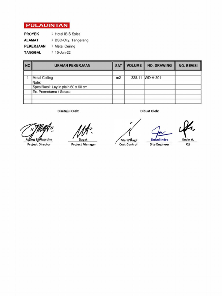 BIZA (Metal Ceiling) Volume & Gambar R1 ttd lengkap | PDF