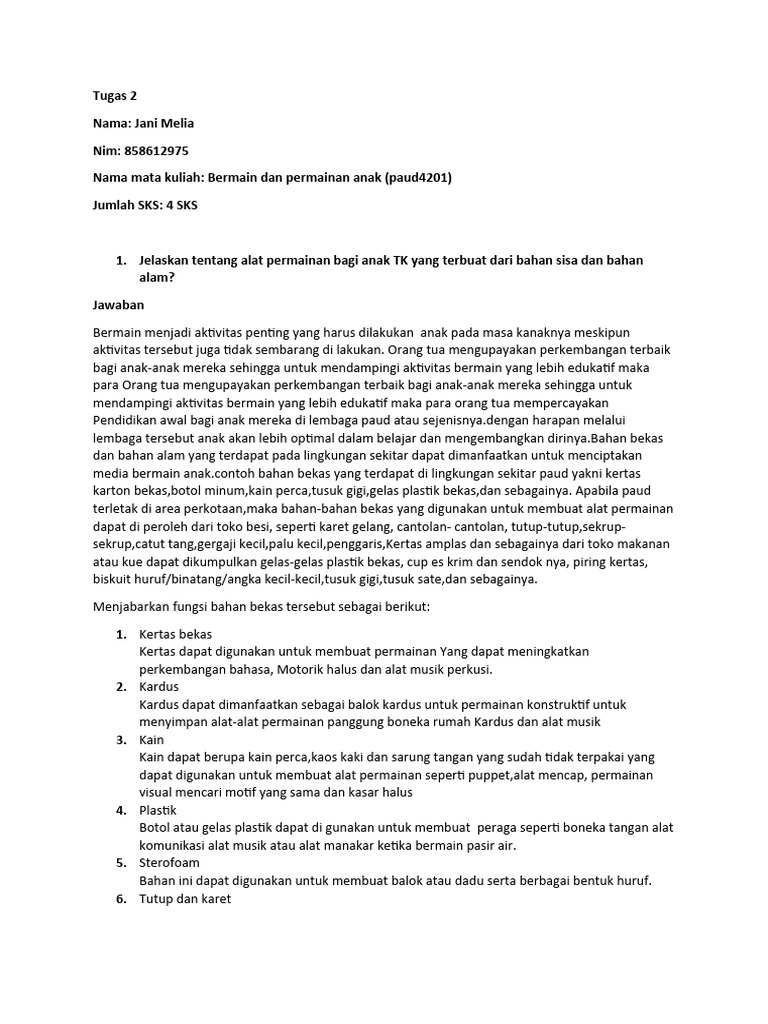 Tugas 2 Bermain Dan Permainan Anak | PDF