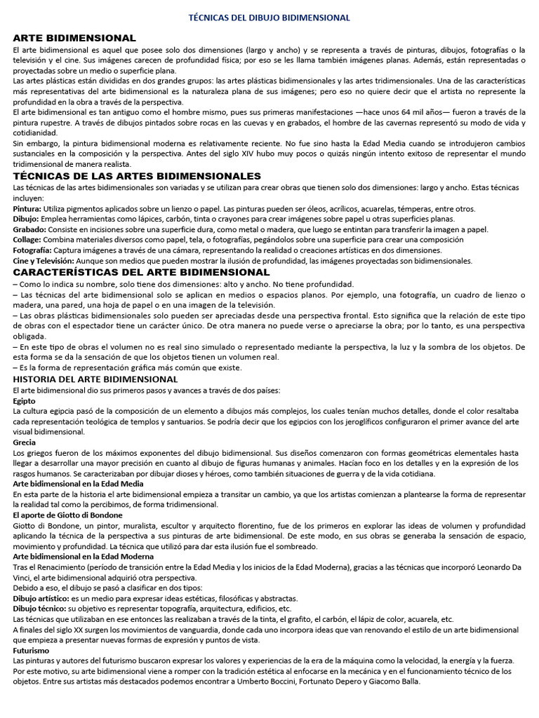 Historia y Técnicas del Arte Bidimensional | PDF | Dibujo | Pinturas